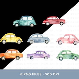 Watercolor Car Clipart Bundle, Colorful Vehicles PNG, Digital Download ...