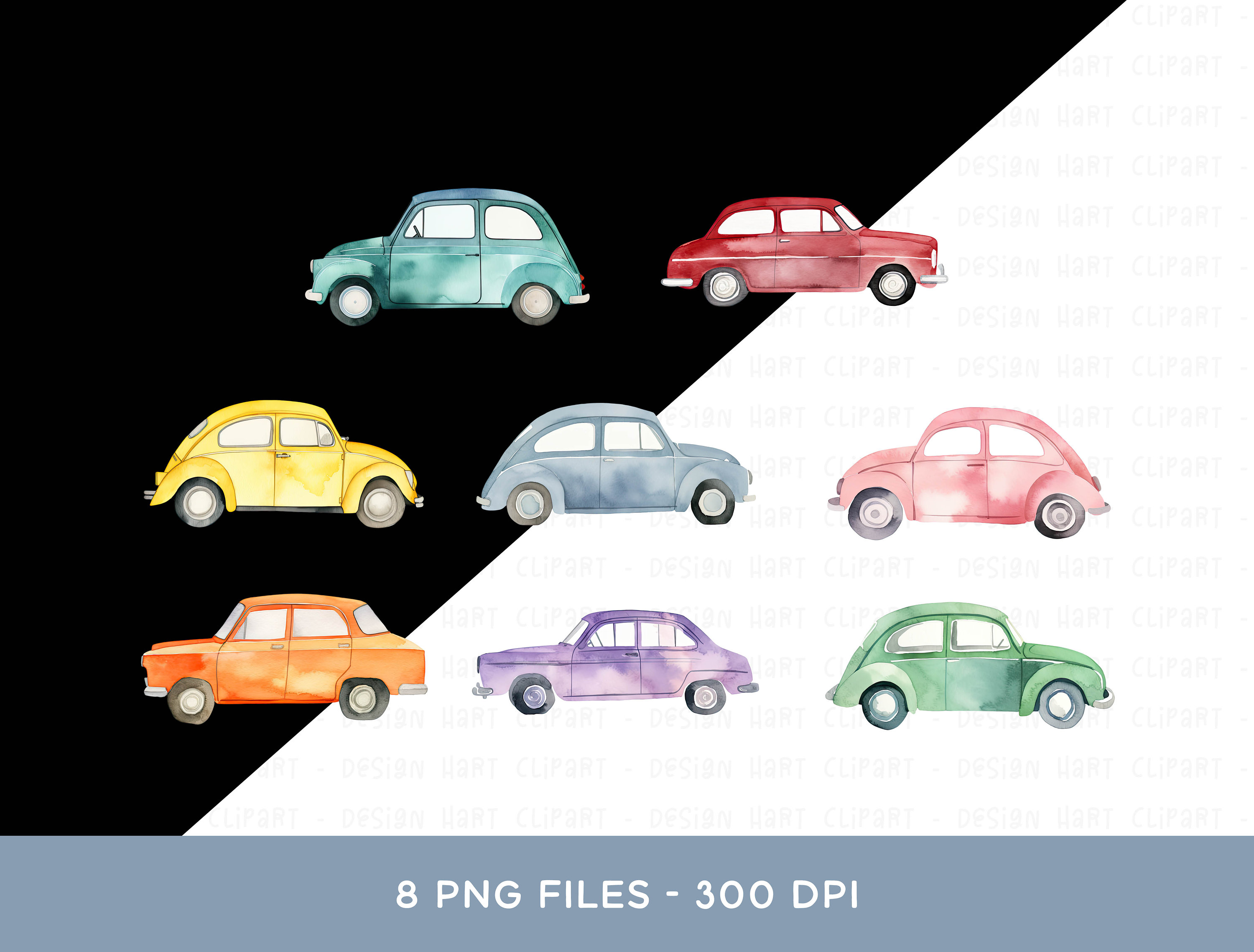 Watercolor Car Clipart Bundle, Colorful Vehicles PNG, Digital Download ...