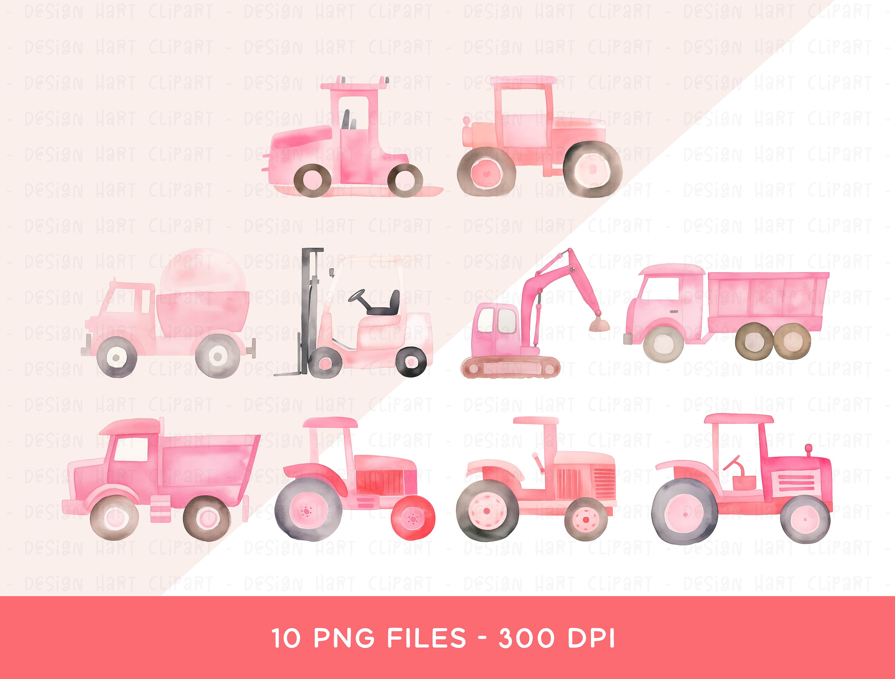 Construction Vehicle Clipart Bundle, Pink PNG Digital Download Builder ...
