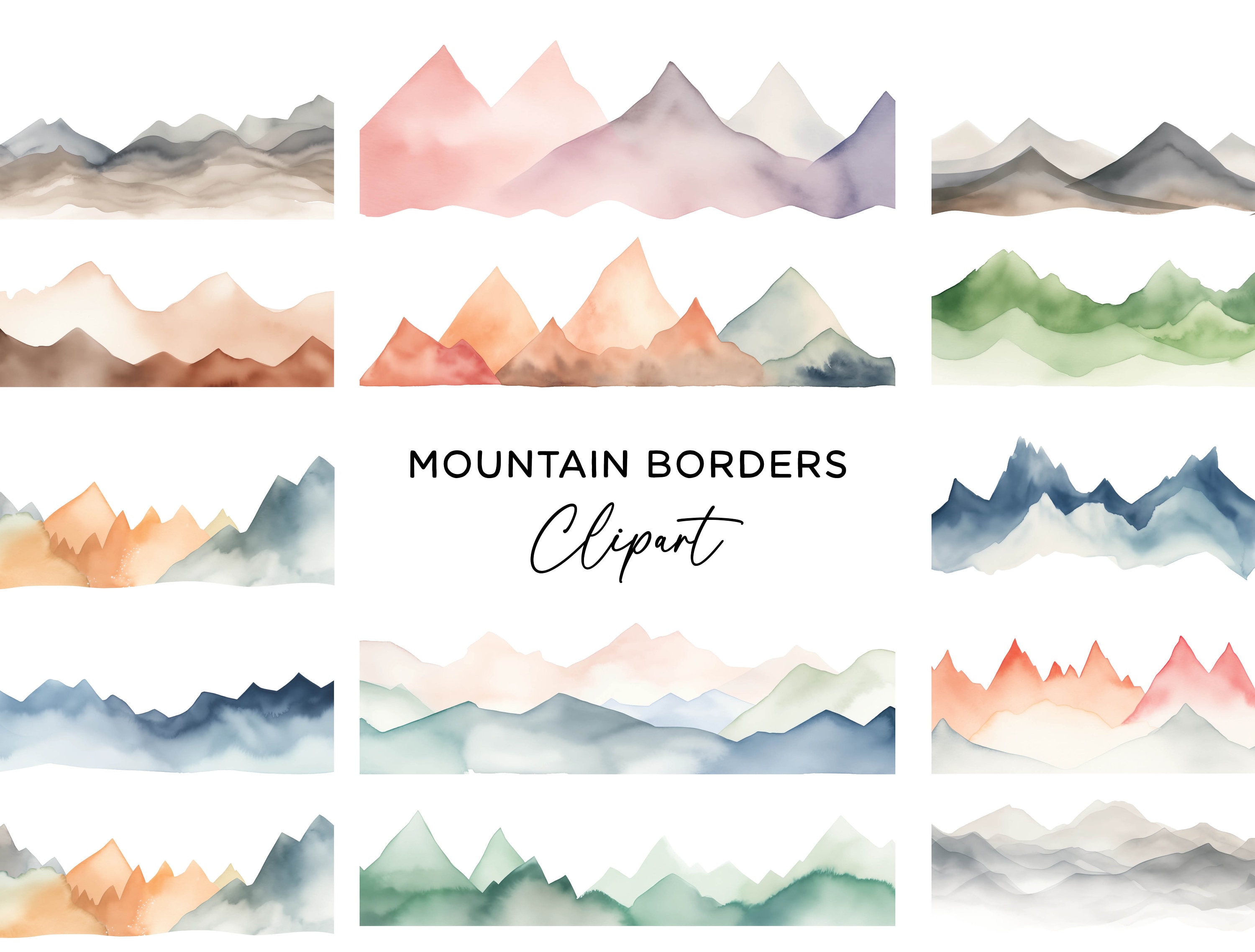 Mountain Clipart Bundle - Rustic Scenic Landscape Colorful Watercolor ...