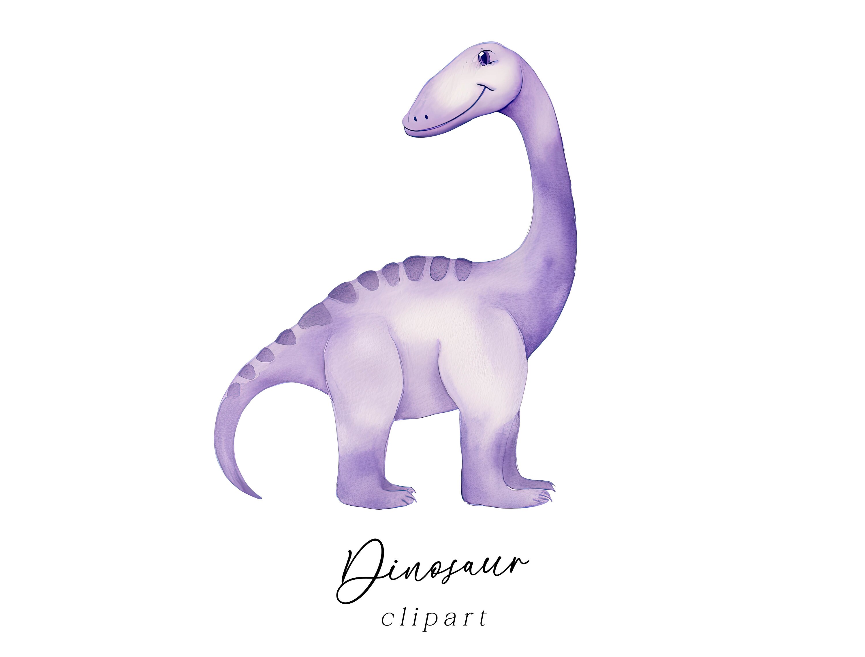 Cute Dinosaur Clipart, Watercolor Purple PNG Graphic for Kids Digital ...