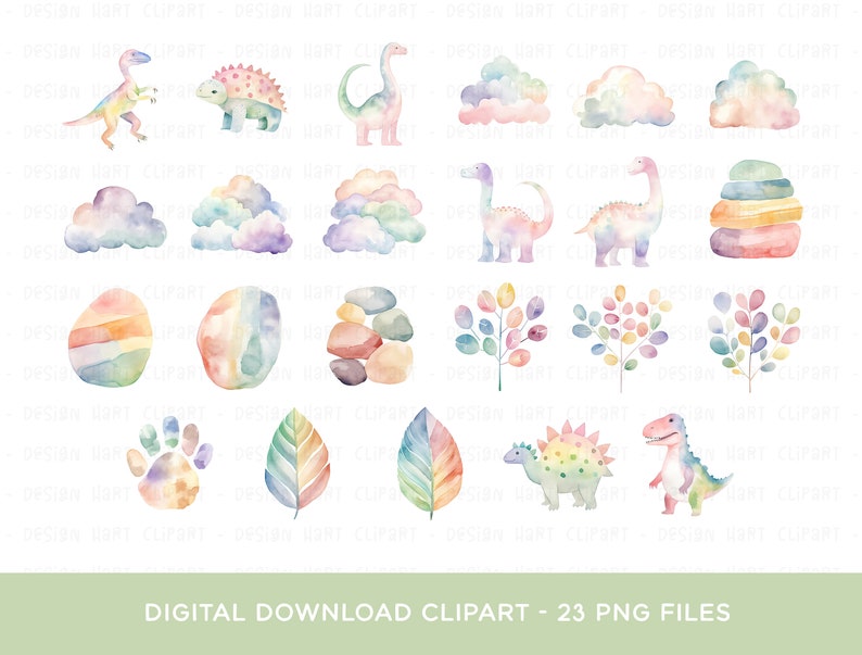 Dinosaurs Clipart Bundle - Rainbow Watercolor T-rex Jurassic Art PNG ...