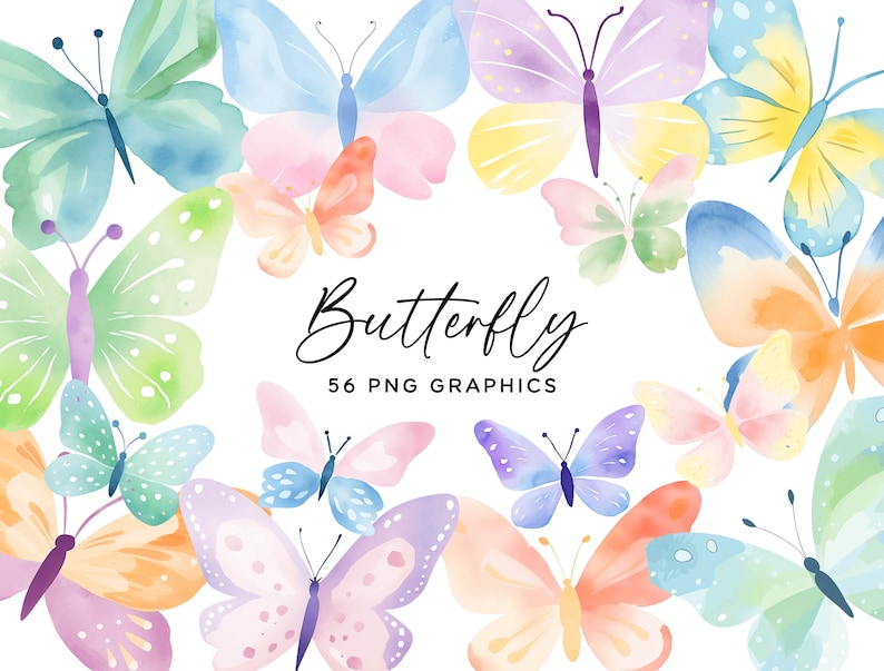 Butterfly Clipart Bundle - Watercolor Pastel Hand Painted PNG ...