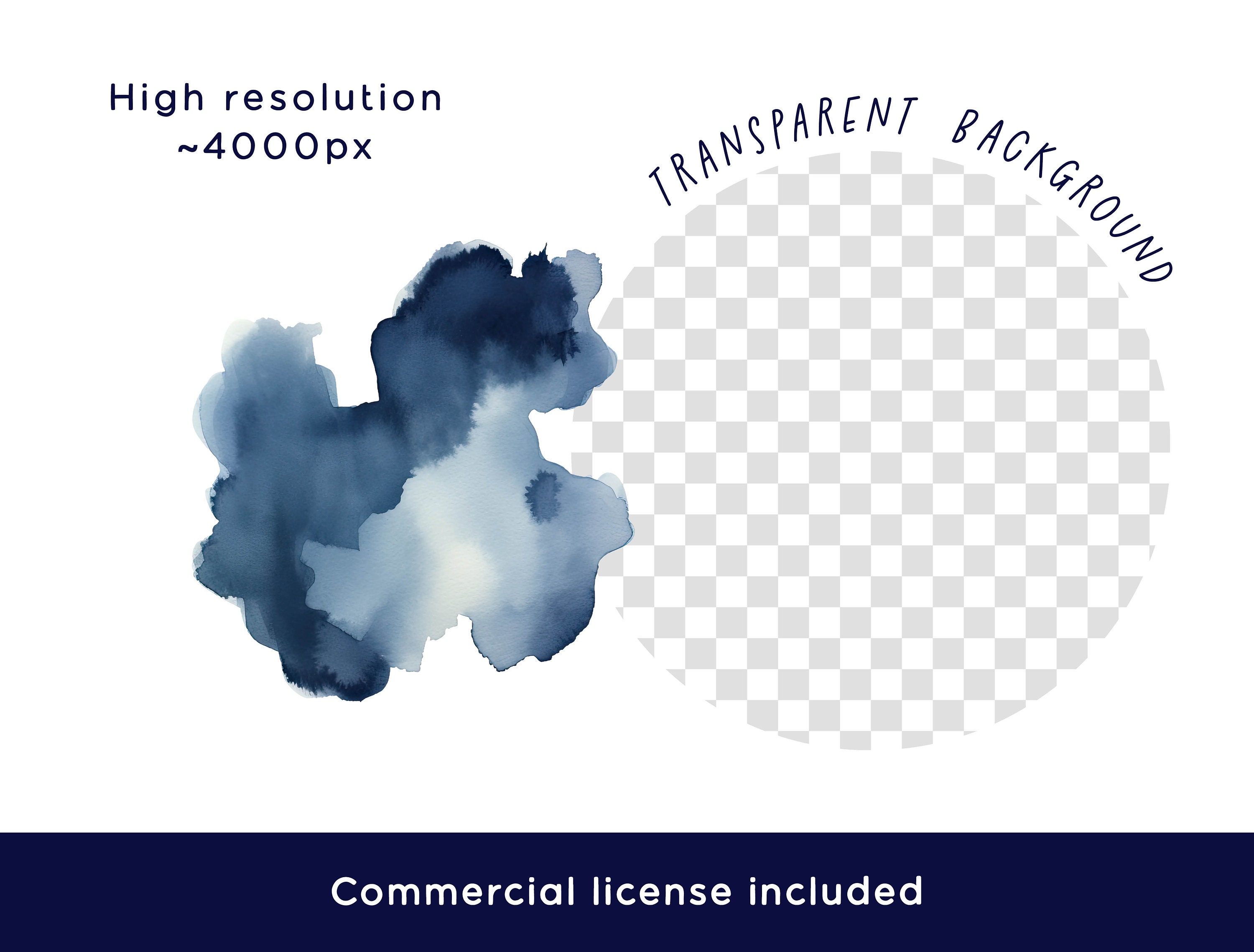 Brush Stroke Clipart Bundle Watercolor Dark Navy Blue Smudge Stain PNG ...