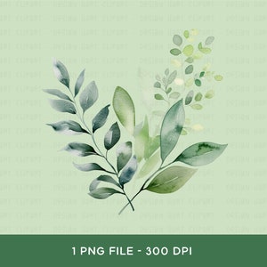 Leaf Bouquet Clipart - Watercolor Greenery Painted Leaves PNG Graphics ...