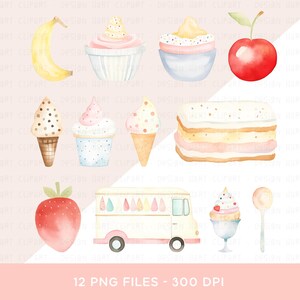 Ice Cream Clipart Bundle, PNG Digital Download Watercolor Ice Cream ...