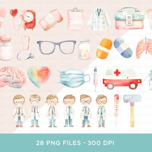Doctor Clipart Bundle Set, PNG Digital Download Watercolor Medical ...