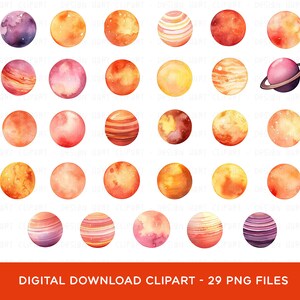 Watercolor Planets Clipart Bundle, Galaxy Space Graphics PNG Digital ...