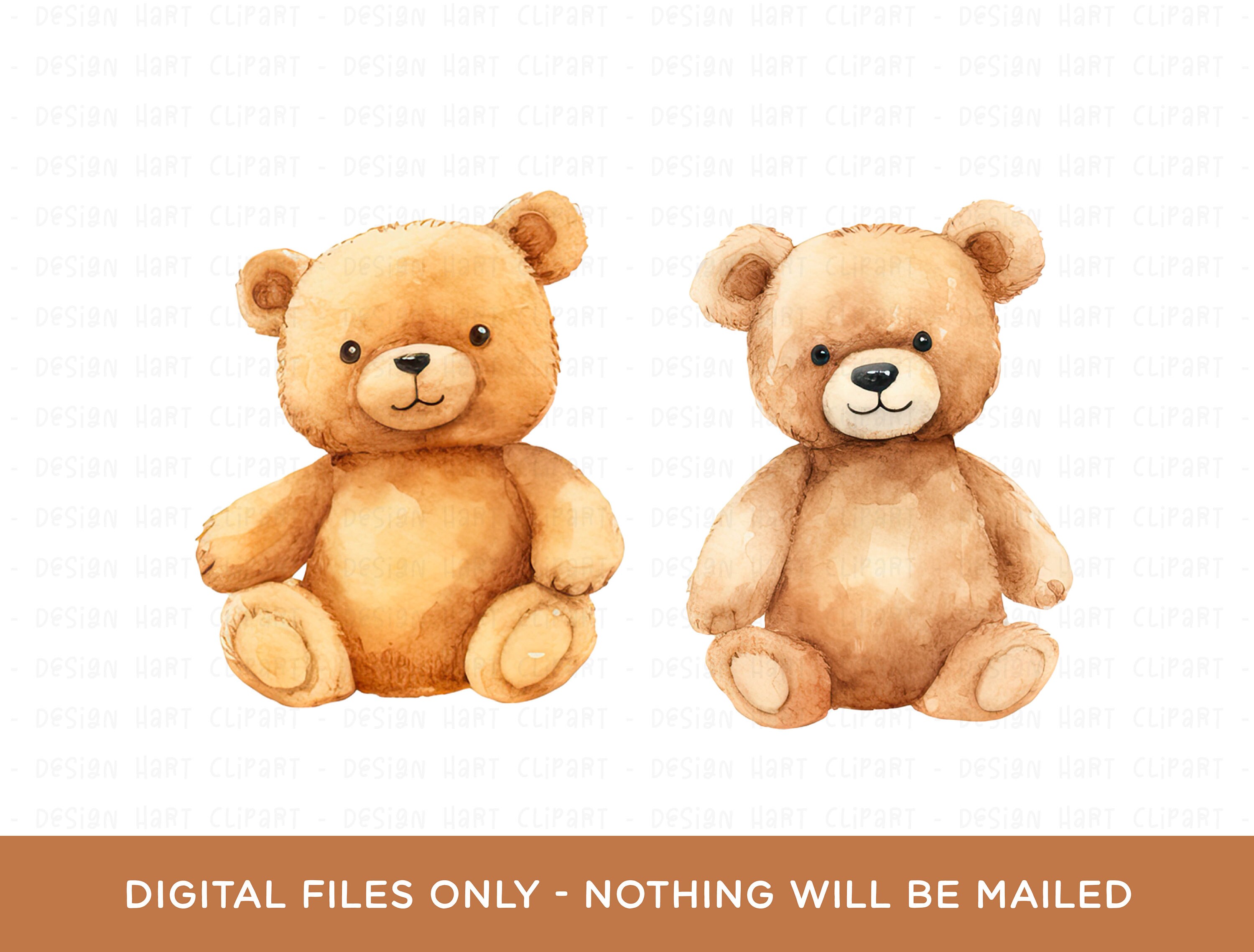 Teddy Bear Clipart Bundle Watercolor Cuddly Brown Soft Toy PNG Graphics ...