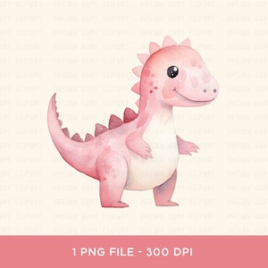 Dinosaur Clipart for Girls, Watercolor Pink PNG Graphic Digital ...