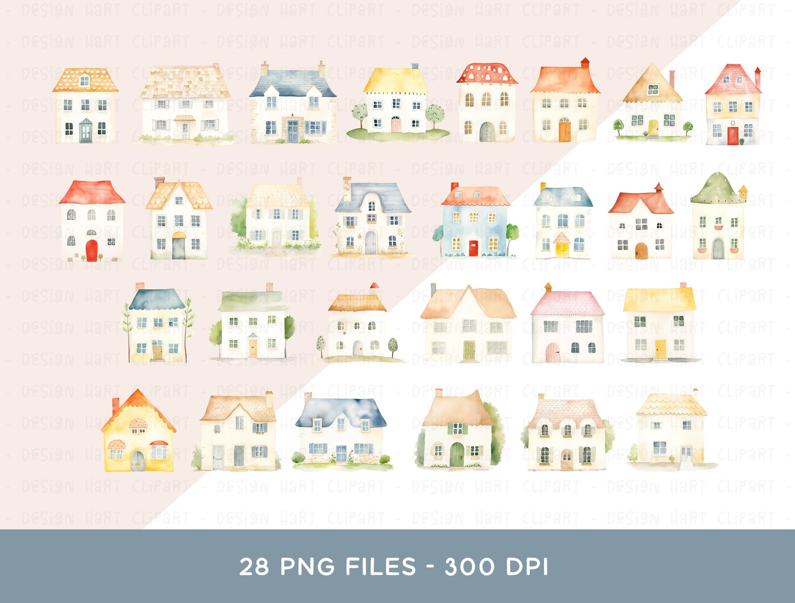 House Clipart Bundle Set, PNG Graphic Digital Download Watercolor ...