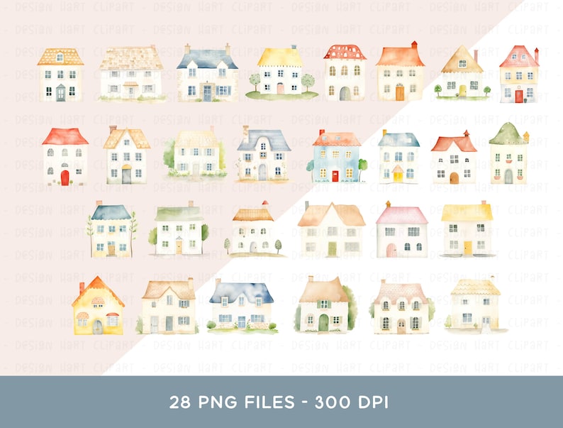 House Clipart Bundle Set, PNG Graphic Digital Download Watercolor ...