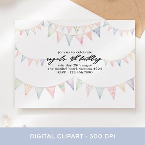 Bunting Clipart Bundle, Watercolor Pastel Party Banner Rainbow PNG ...