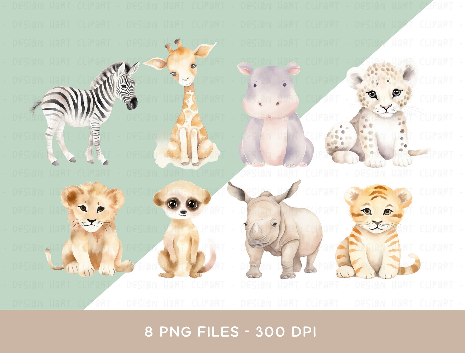 Baby Animals Clipart Bundle Safari Jungle Zoo Lion Watercolor PNG for ...