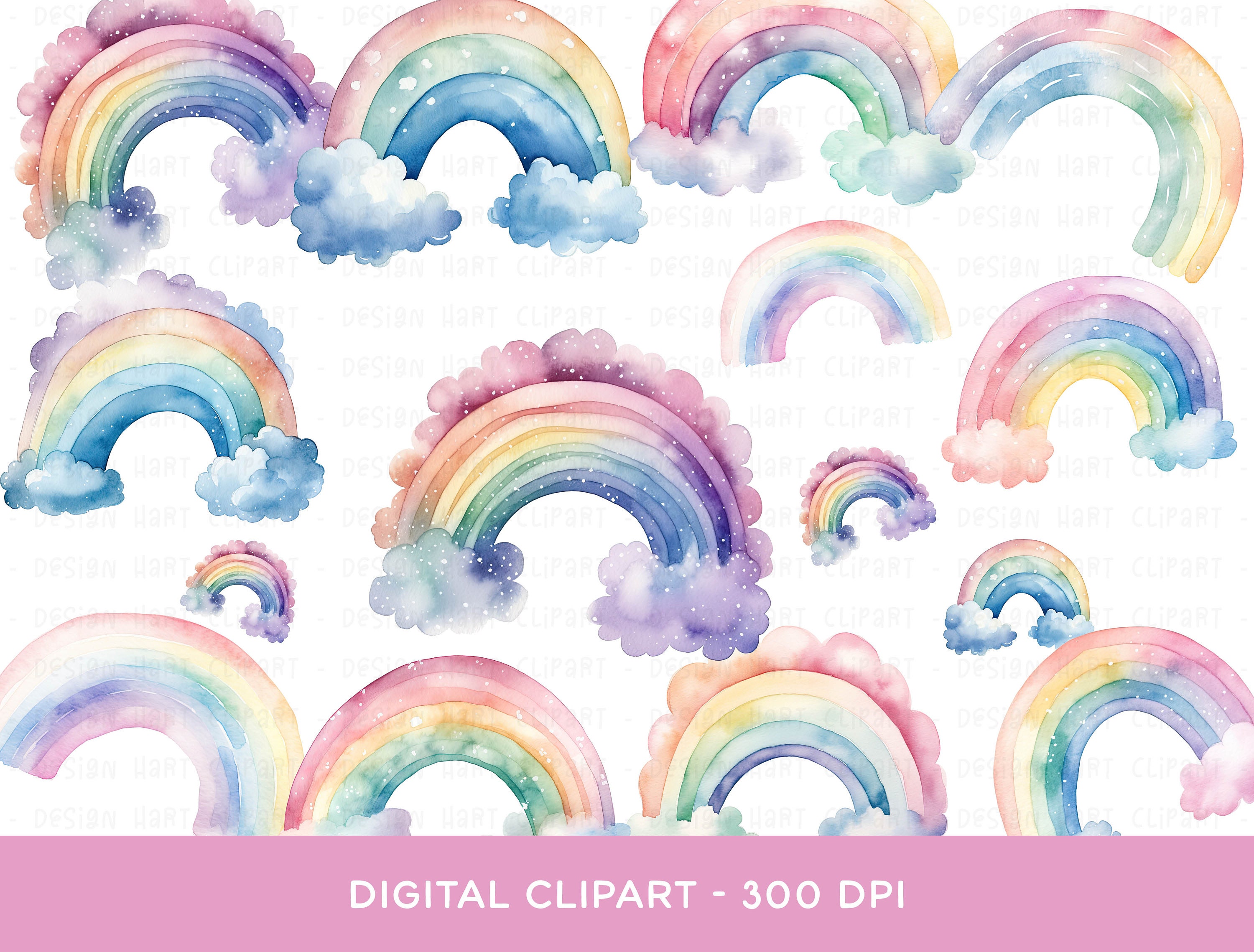 Rainbows Clipart Bundle, Watercolor PNG Graphics Digital Download ...