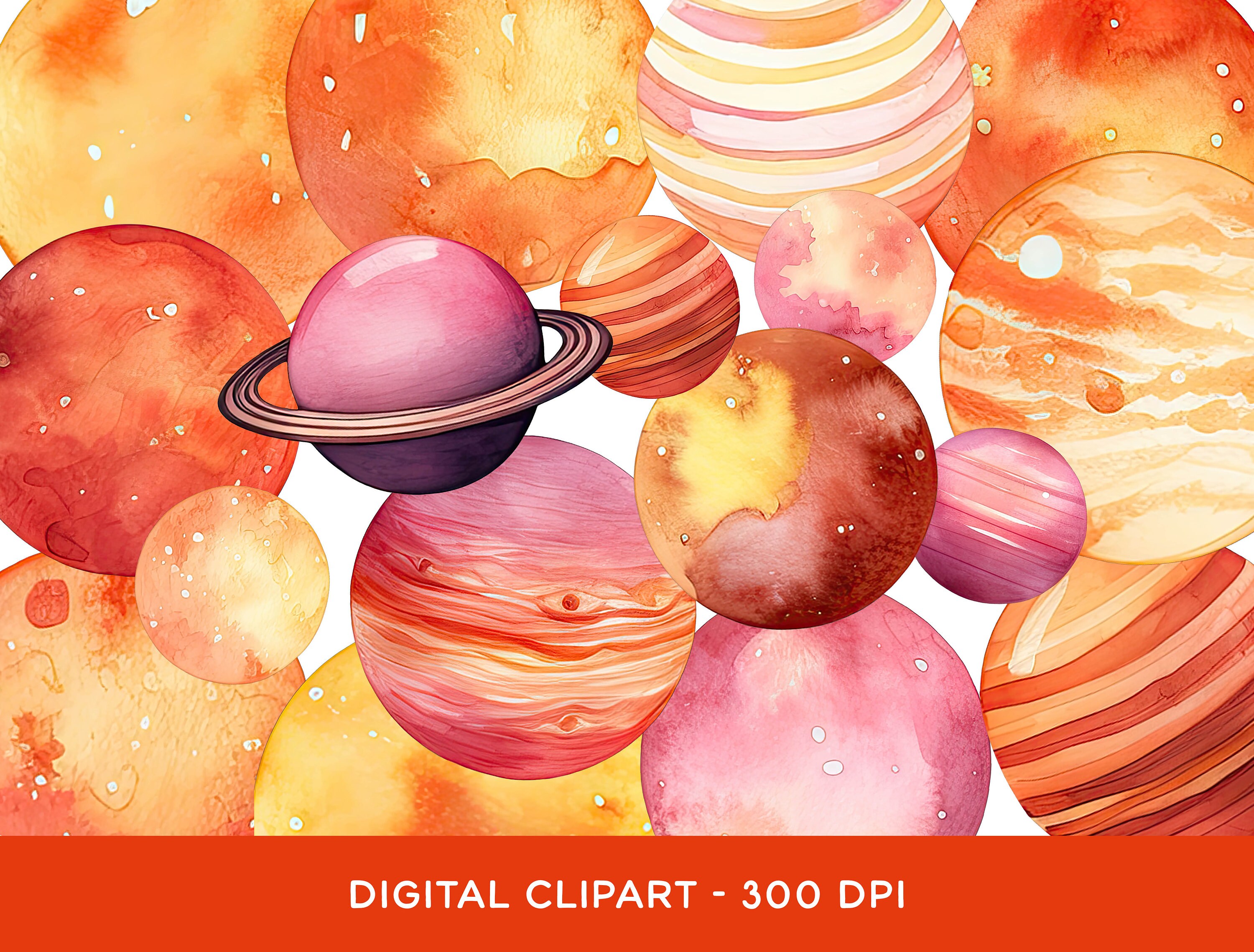 Watercolor Planets Clipart Bundle Galaxy Space Graphics PNG - Etsy