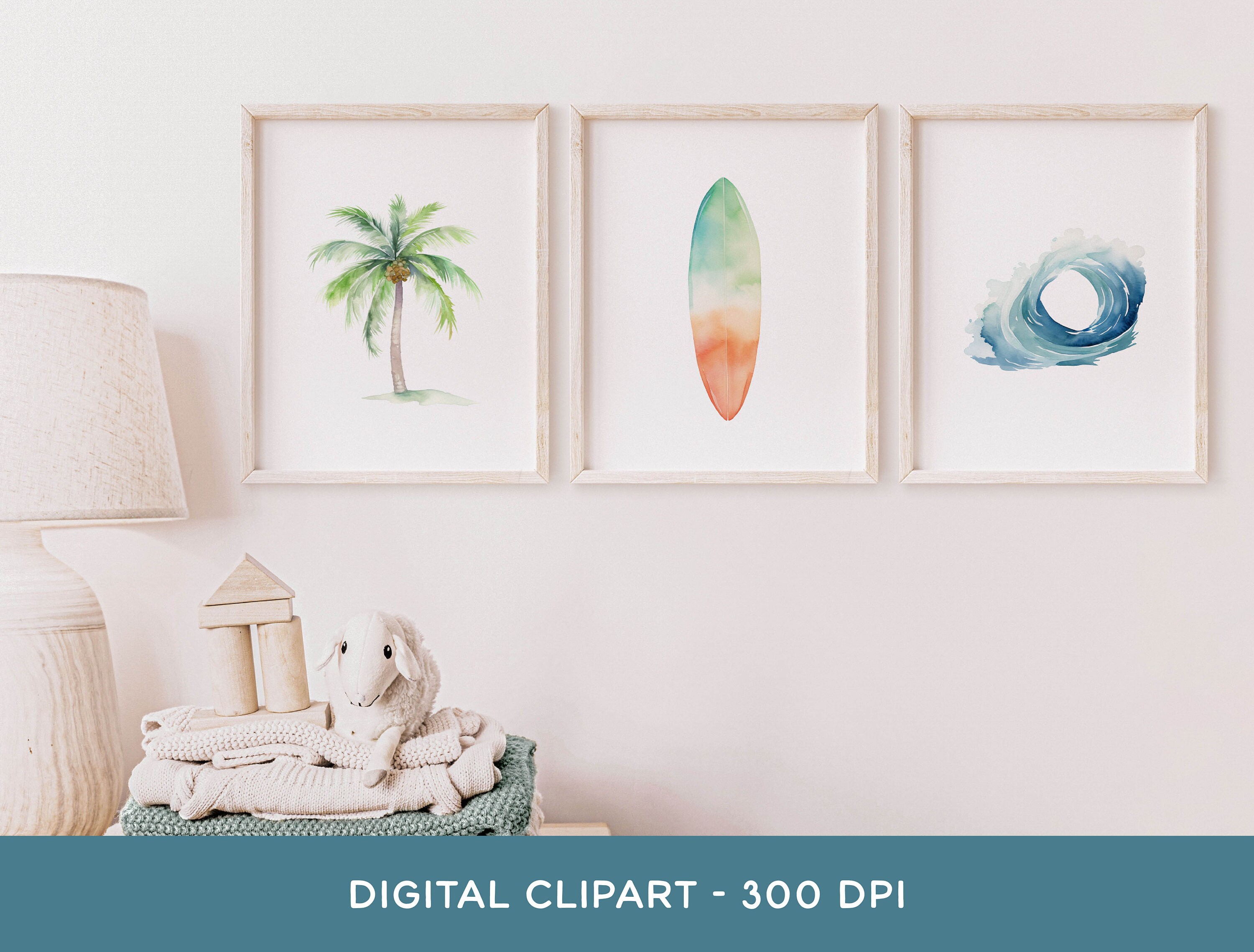 Surfer Clipart Bundle, Watercolor Surfboard Ocean Waves PNG for Beach ...