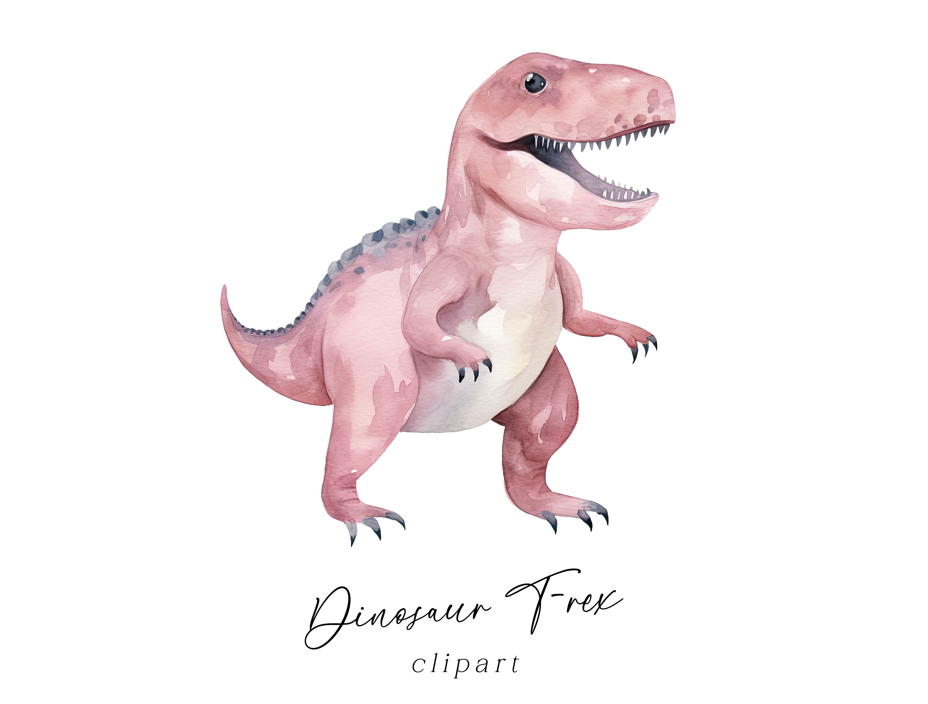 Pink Dinosaur Clipart - Watercolor T-rex for Girls, PNG Graphic Digital ...