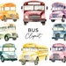 School Bus Clipart Bundle Watercolor Colorful Pastel PNG Vehicles for ...