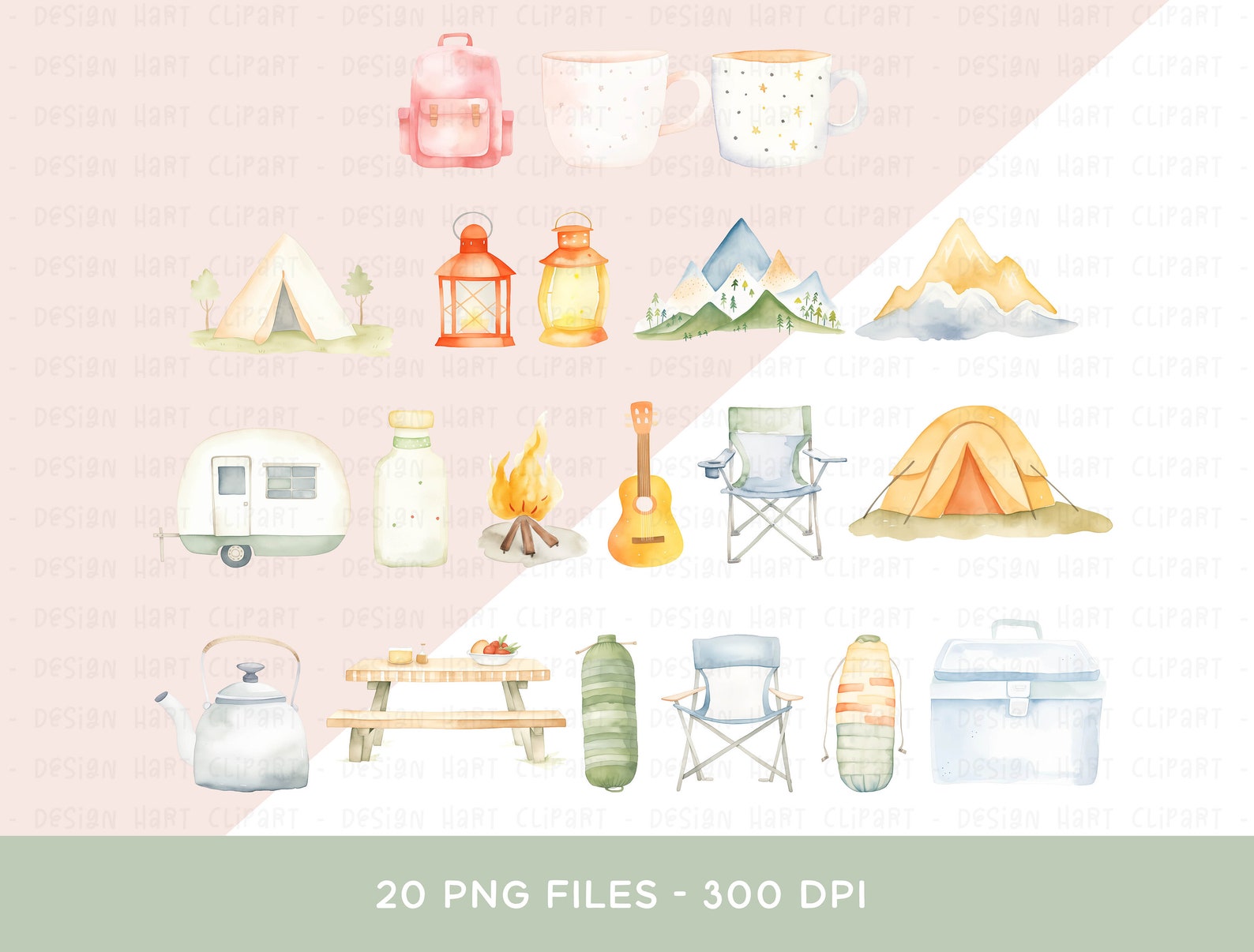 Camping Clipart Bundle, Camper Caravan Picnic Campfire Sleeping Bag ...