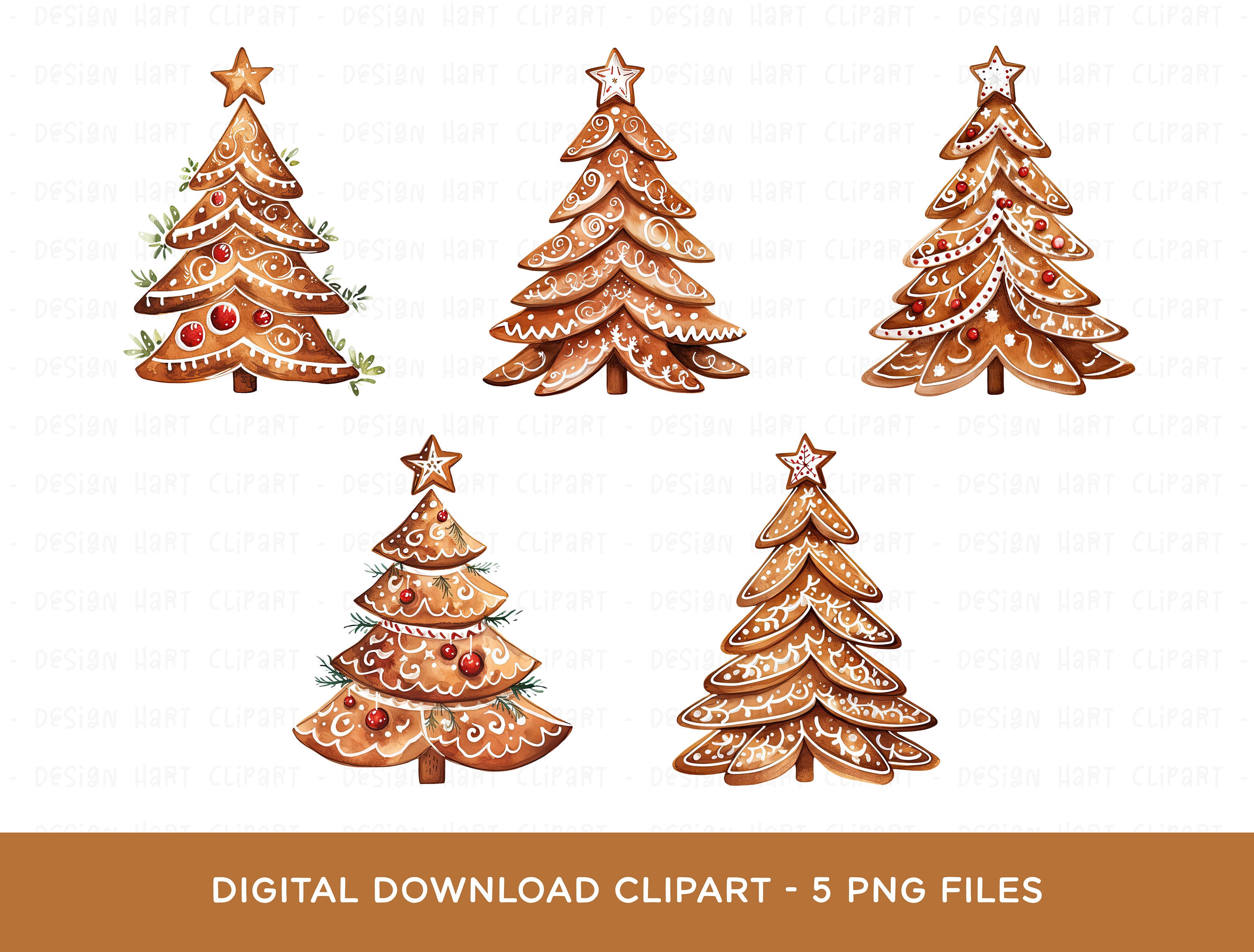 Gingerbread Clipart Bundle, Watercolor Christmas Tree Cookies Cozy ...