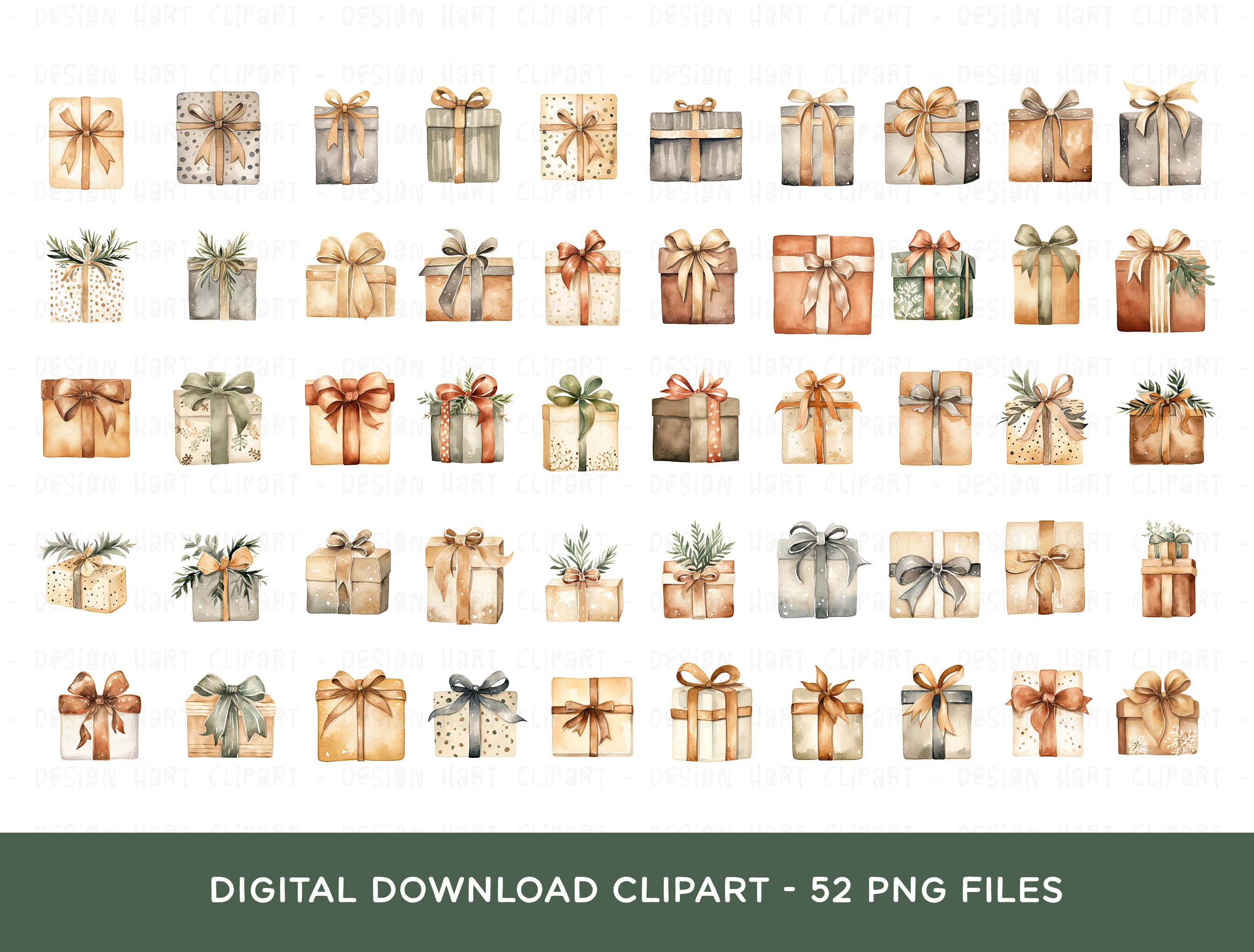 Gift Boxes Clipart Bundle, Boho Watercolor Presents PNG Graphics ...