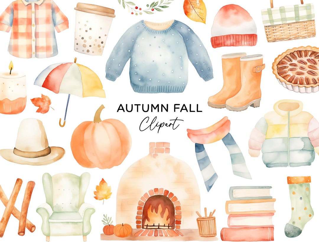 Fall Clipart Bundle, PNG Graphics Digital Download Watercolor Autumn ...