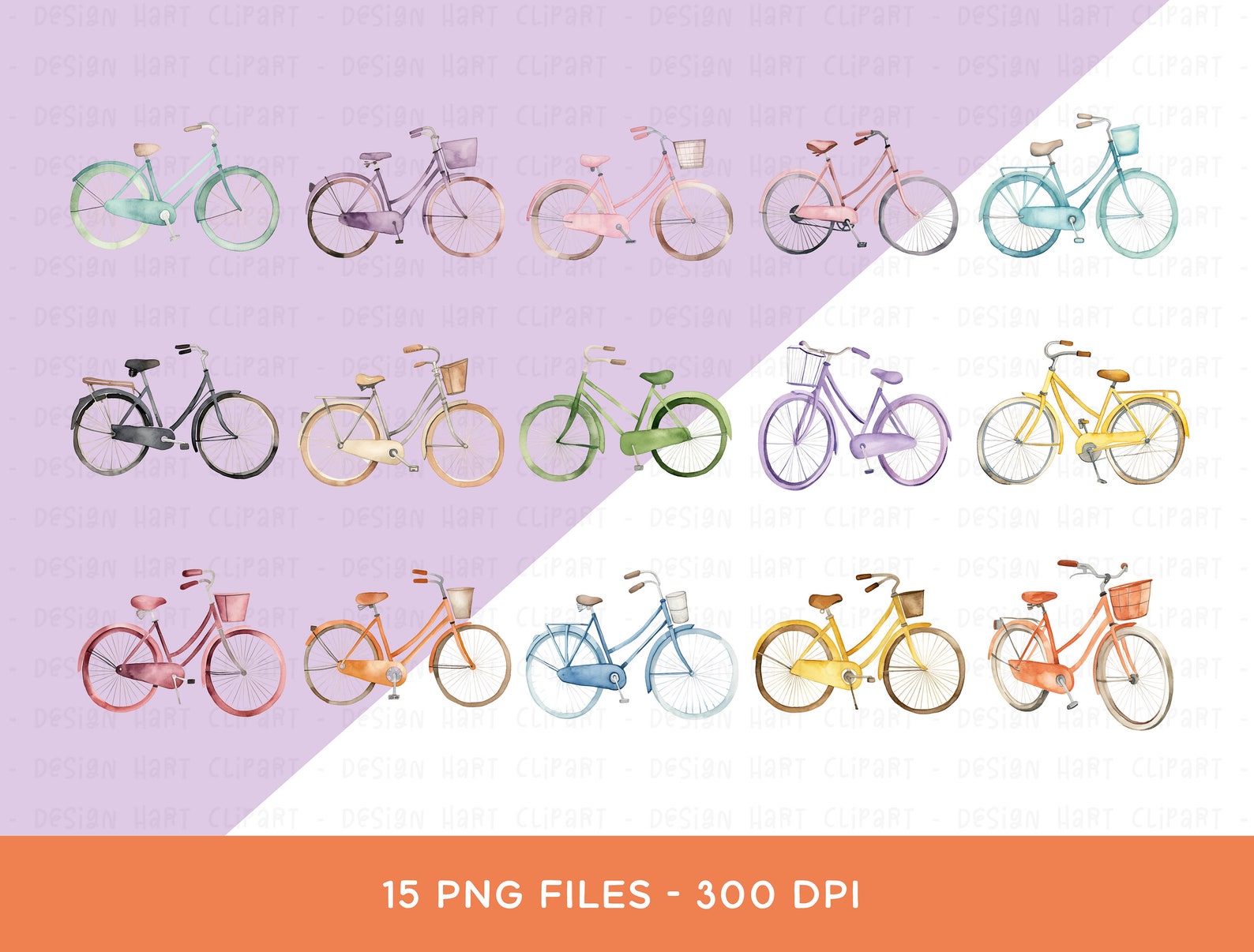 Bicycle Clipart Bundle Set, Watercolor Colorful Pastel Bike PNG Digital ...