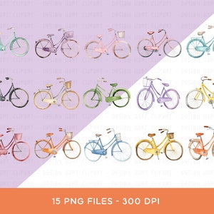 Bicycle Clipart Bundle Set, Watercolor Colorful Pastel Bike PNG Digital ...
