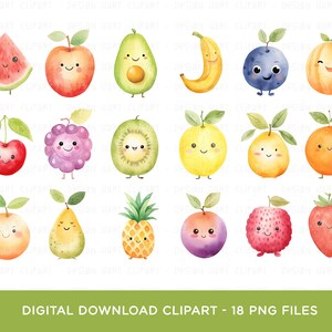 Happy Fruit Clipart Bundle - Watercolor Cute Smiling Apple Banana ...