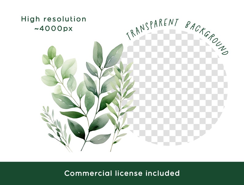 Leaf Bouquet Clipart Watercolor Greenery Painted Leaves PNG Graphics ...