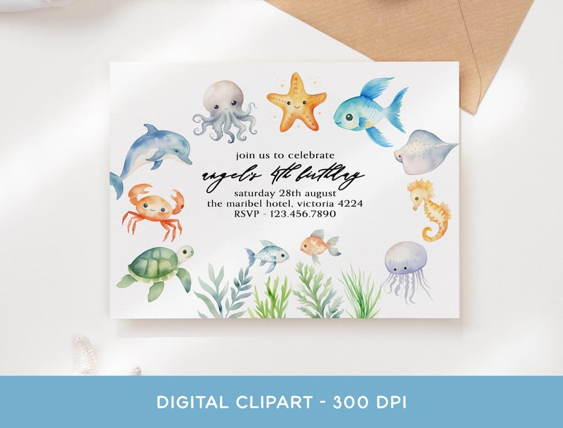 Ocean Clipart Bundle, Watercolor Under the Sea Creatures Animals Beach ...