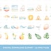 Beach Clipart Bundle - Pastel Watercolor Ocean Palm Tree Sun Waves PNG ...