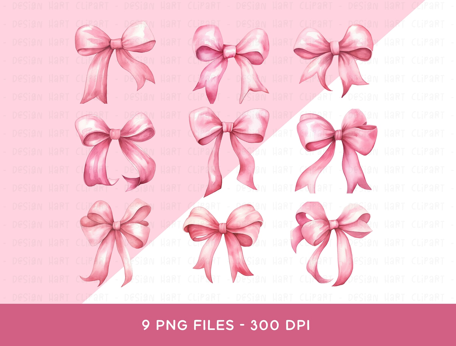 Bow Clipart Bundle Set, Watercolor Pink Bows Ribbons, Pastel Pink PNG ...
