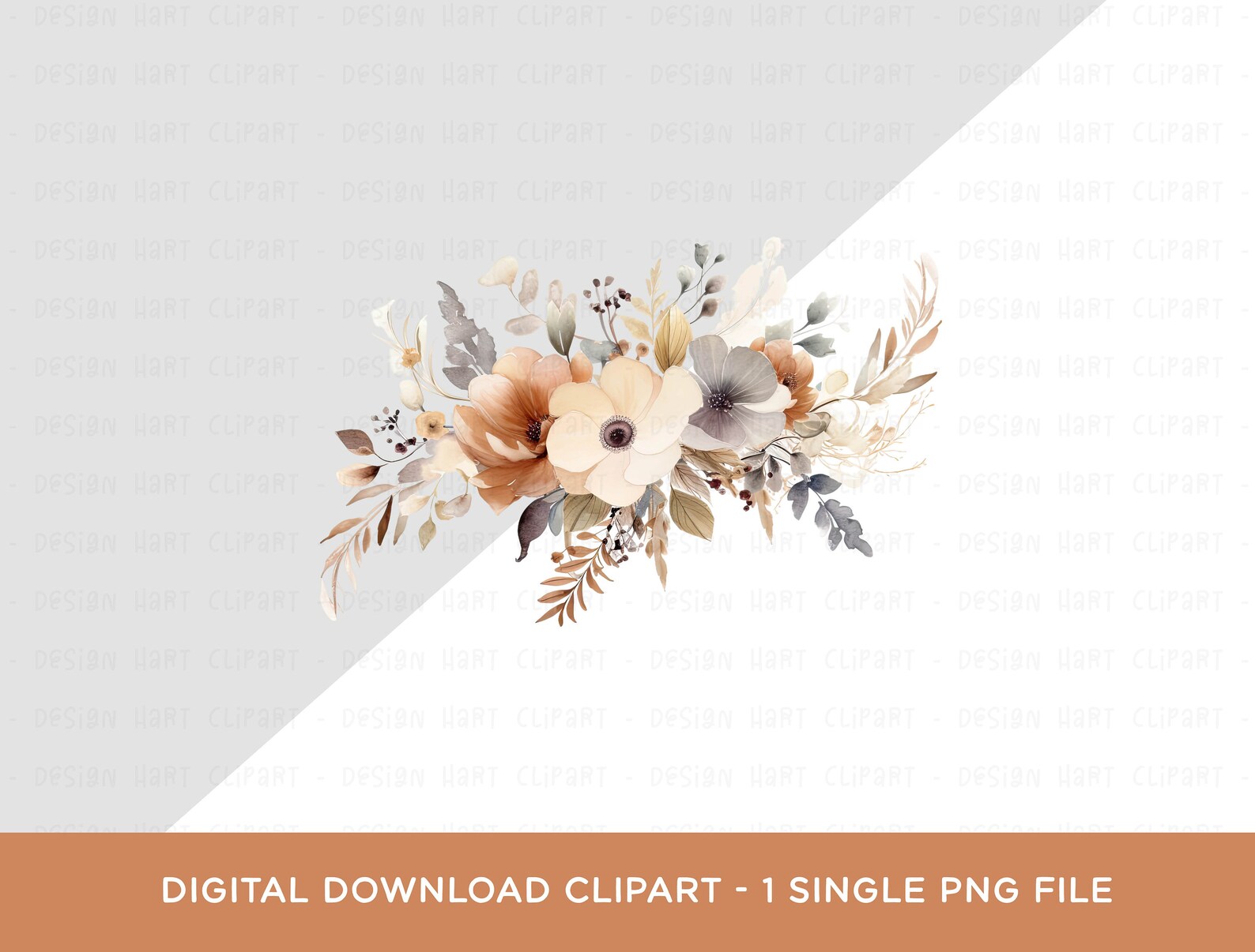 Flower Bouquet Clipart - Watercolor Bohemian Floral Bunch PNG, Digital ...