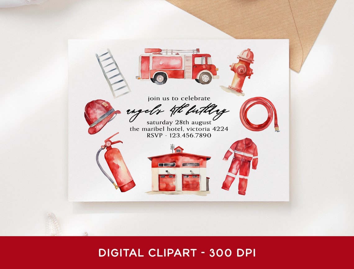 Firefighter Clipart Bundle, Watercolor Fireman Firetruck Clip Art PNG ...