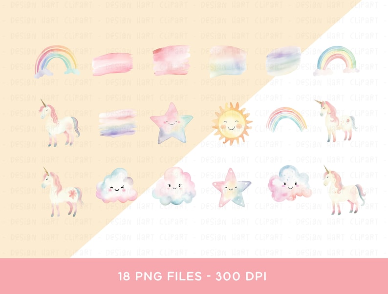 Unicorn Clipart Bundle Watercolor Magical Pastel Rainbow Unicorns PNG ...