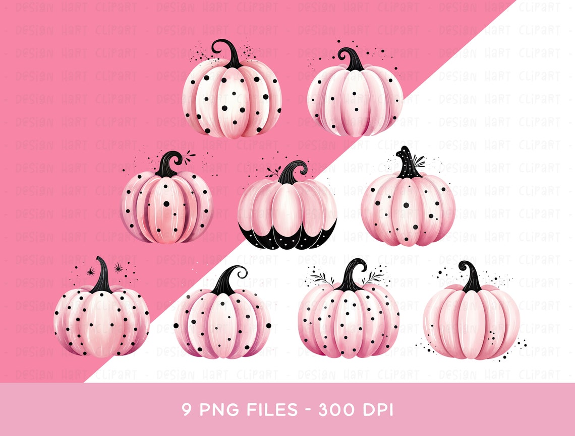 Halloween Pumpkin Clipart Bundle, Pink & Black Pumpkins PNG Digital ...