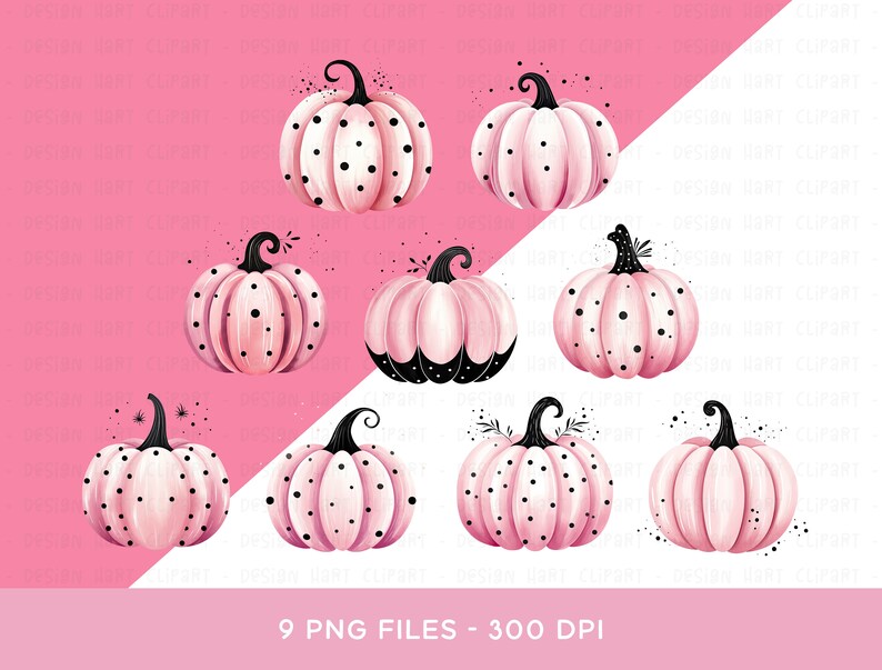 Halloween Pumpkin Clipart Bundle, Pink & Black Pumpkins PNG Digital ...