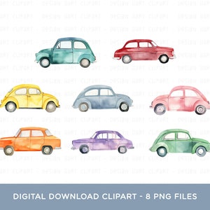Watercolor Car Clipart Bundle, Colorful Vehicles PNG, Digital Download ...