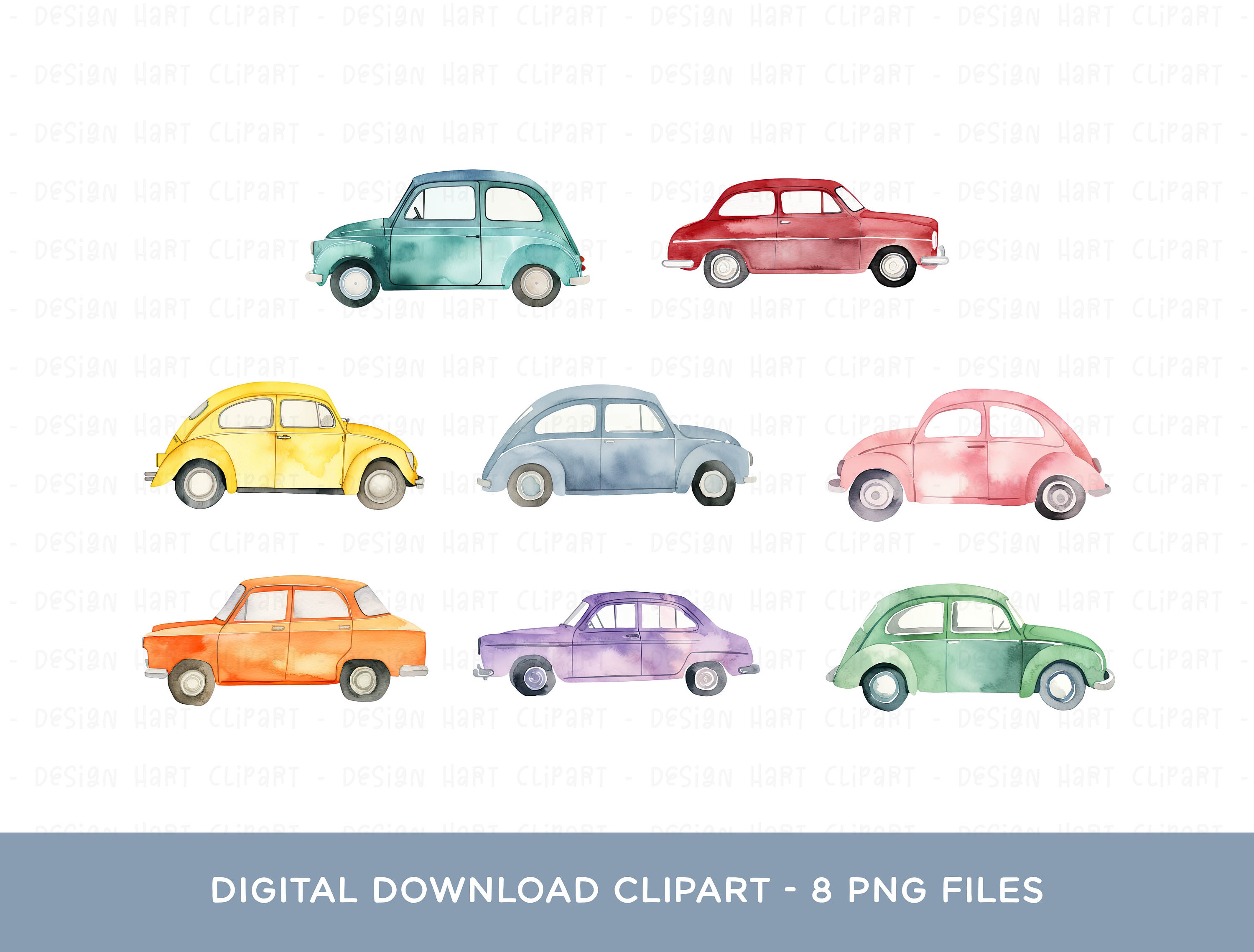 Watercolor Car Clipart Bundle, Colorful Vehicles PNG, Digital Download ...
