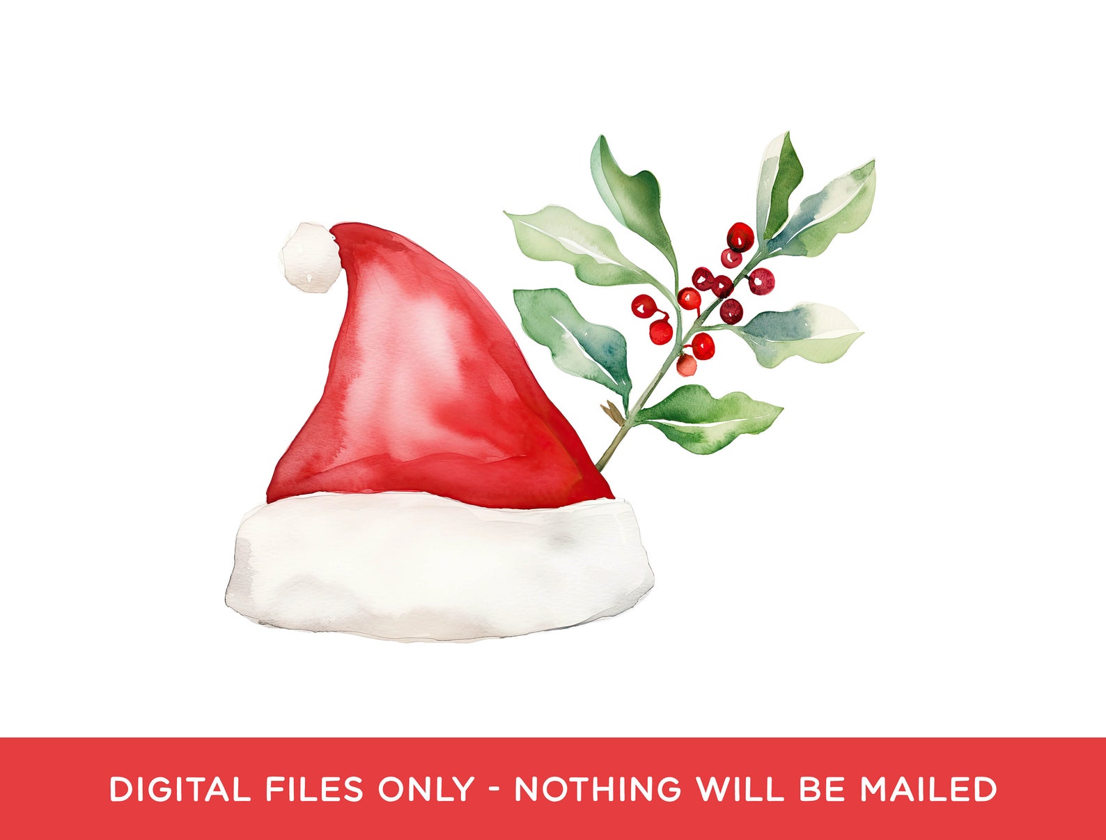 Santa Hat Clipart Bundle: Watercolor Christmas Red Hat PNG - Etsy