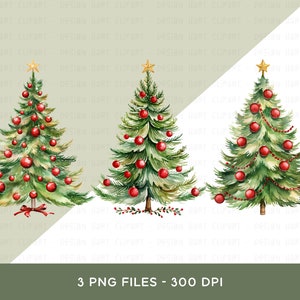 Christmas Tree Clipart Bundle - Watercolor Green Xmas Trees PNG Files ...