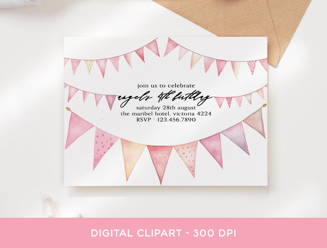 Bunting Clipart Bundle, Watercolor Pastel Flag PNG Digital Download ...