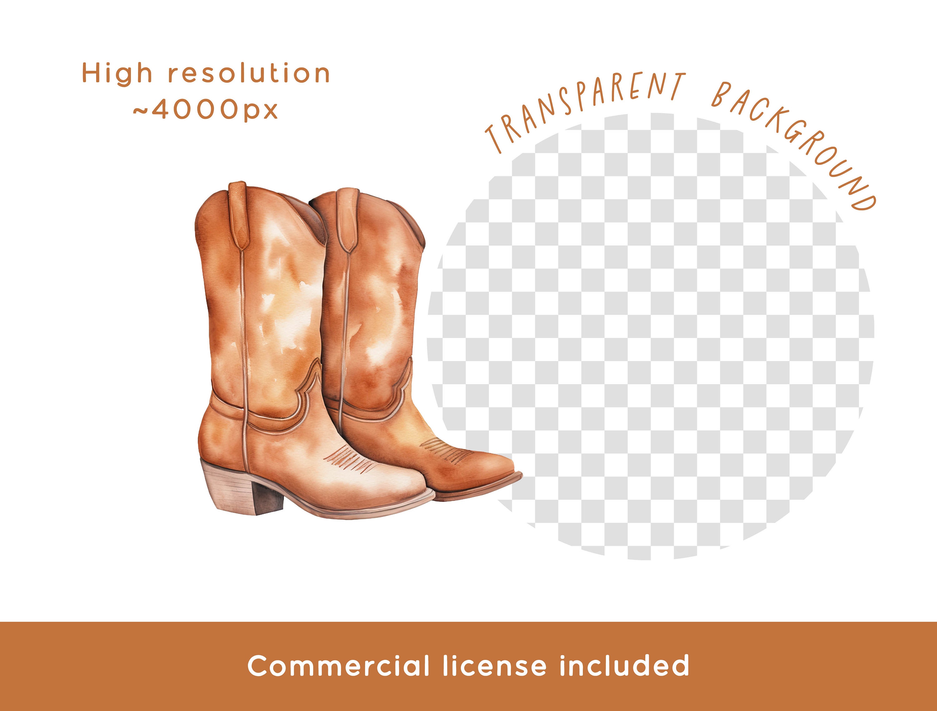 Cowboy Clipart Bundle, Watercolor Rodeo Western Boots Cactus Pistol Cow ...