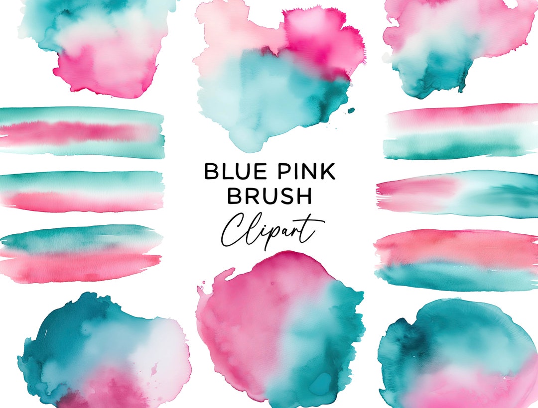 Brush Stroke Clipart Bundle, Pink & Blue Watercolor Smudge Splodge ...