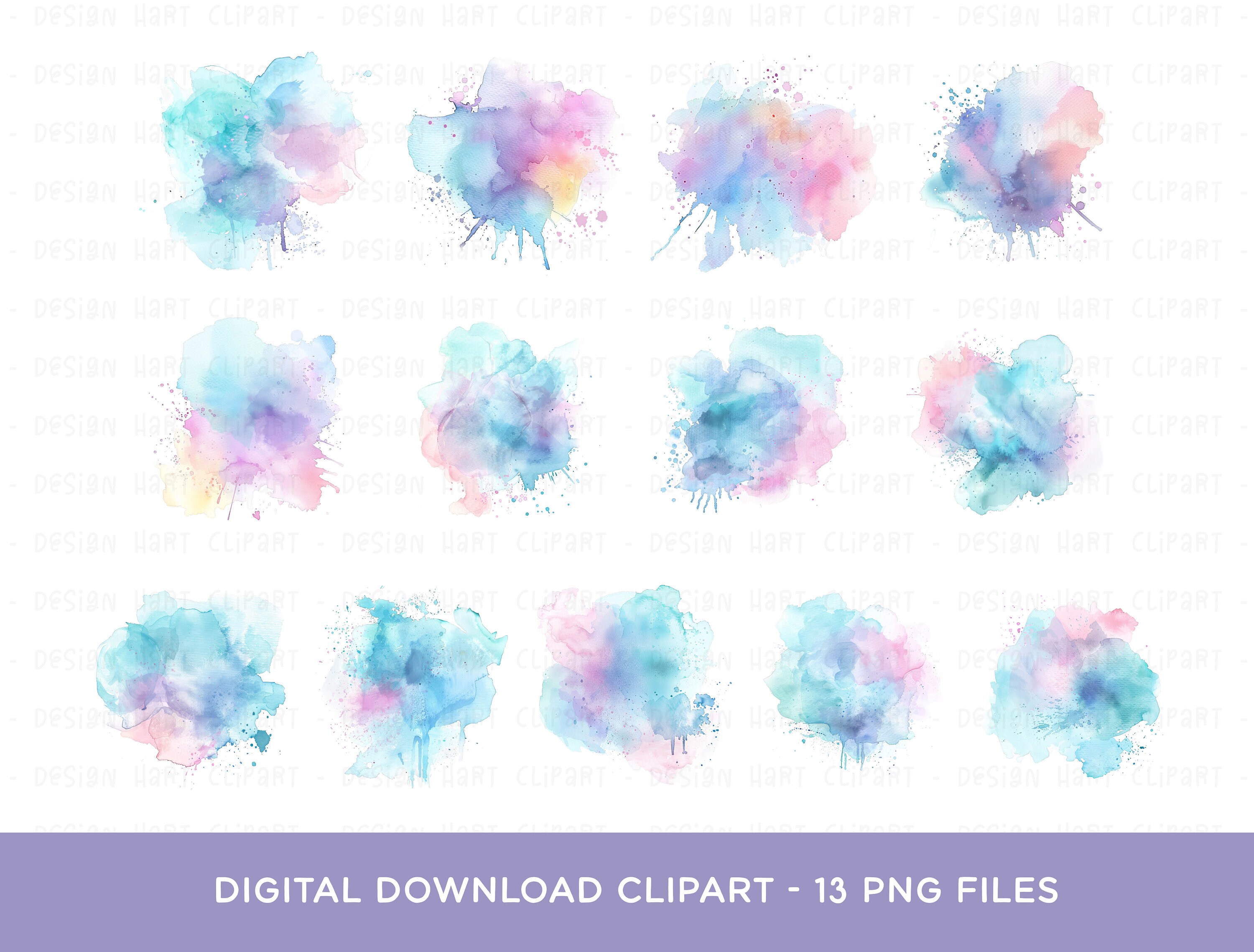 Watercolor Clipart Bundle - Pink Blue Purple Brush Stroke Splash Smudge ...