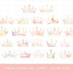 Crowns Clipart Bundle, Watercolor Pink Princess Crowns Rainbow Pink ...