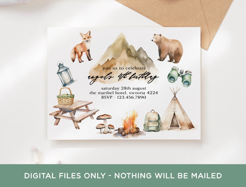 Camping Clipart Bundle, Adventure Watercolor Camper Tent Forest Animal ...