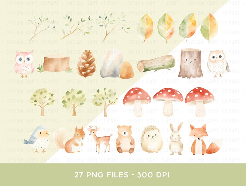 Woodland Animals Watercolor Clipart, Forest PNG Bundle Cute Fox Bear ...